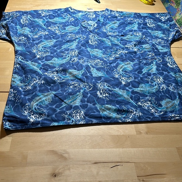 S.C.R.U.B.S. | Tops | Scrubs Blue Waves Fish Patterned Scrub Top | Poshmark